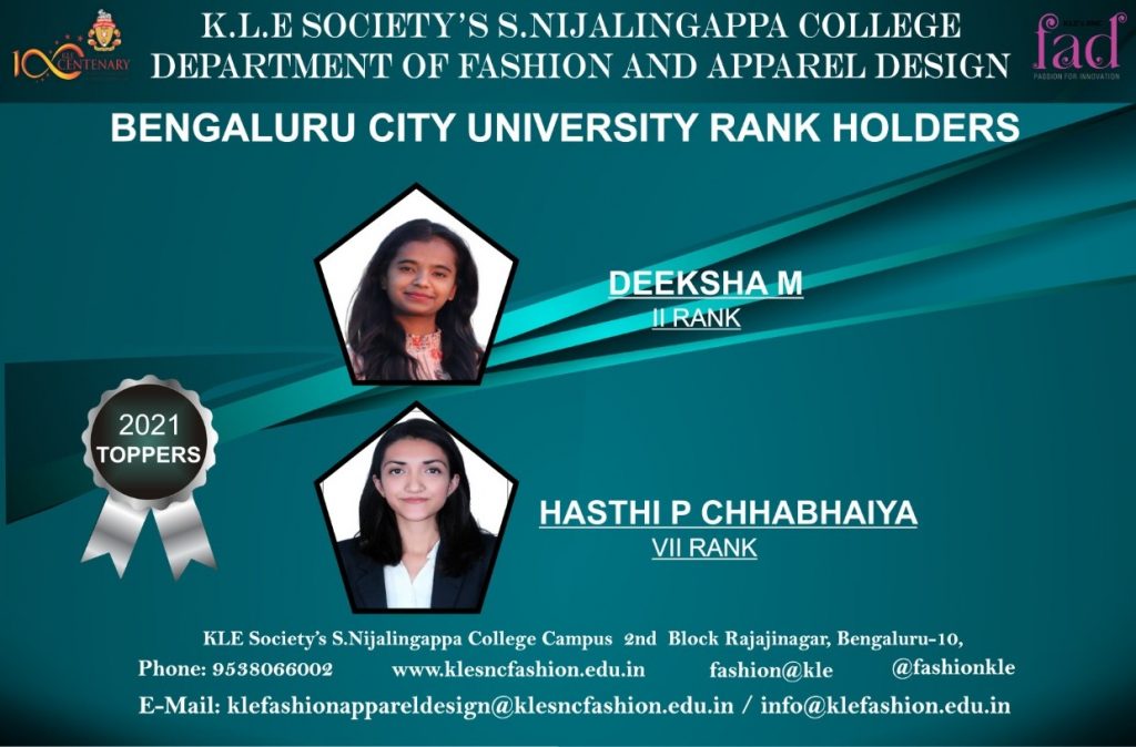 University Rank Achievers 2021 - KLE S Nijalingappa College of Fashion ...